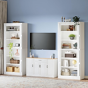 Tribesigns White Bookshelf Set of 2, 6-Shelf Tall Bookcase, Modern Wood Display Storage Shelves for Home Office, Living Room, Bedroom