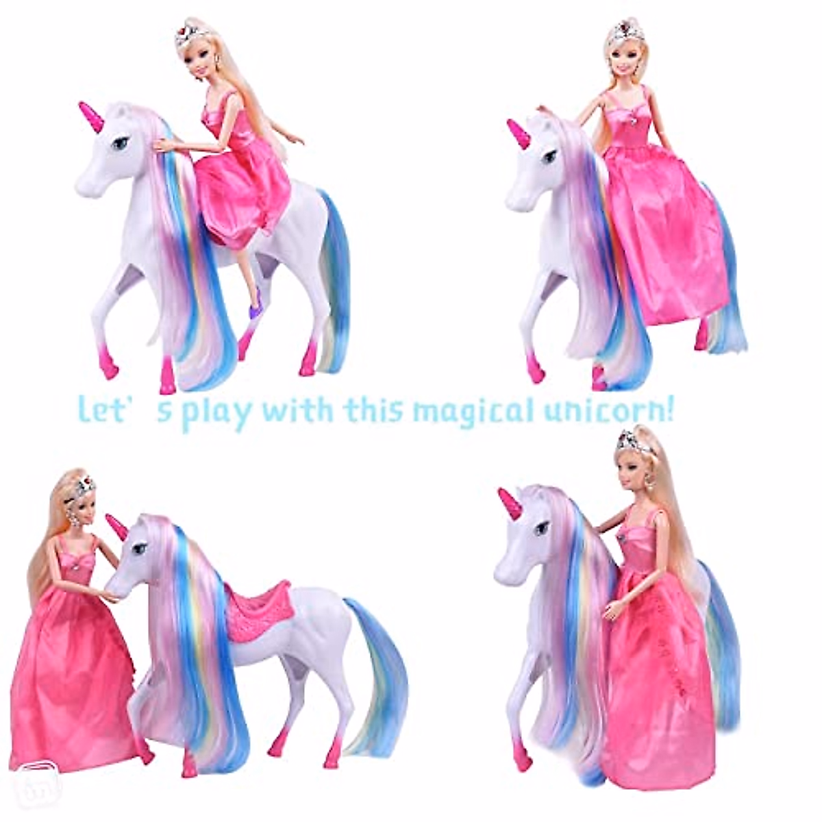 Princess Doll and Magic Light Unicorn Playset, Unicorn Princess Toys Gifts for Girls Kids Aged 3 4 5 6, Present for Christmas, Birthday