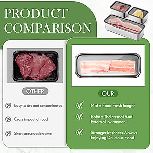 Hushee 3 Pcs Deepen Bacon Cheese Container Large Capacity for Refrigerator 304 Stainless Steel Storage Container with Lids Deli Meat Container Dishwasher Safe Fridge Organizer for Fruit Lunch Storage