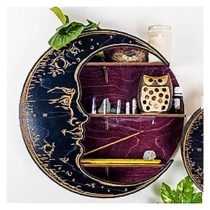 Moon Shelf for Crystals Stone, Essential Oil, Small Plant and Art, Wall, Room, and Gothic Witchy Decor, Moon Phase Rustic Boho Shelfs, Wooden Hanging Floating Shelves ( Color : Purple , Size : 10*10 i