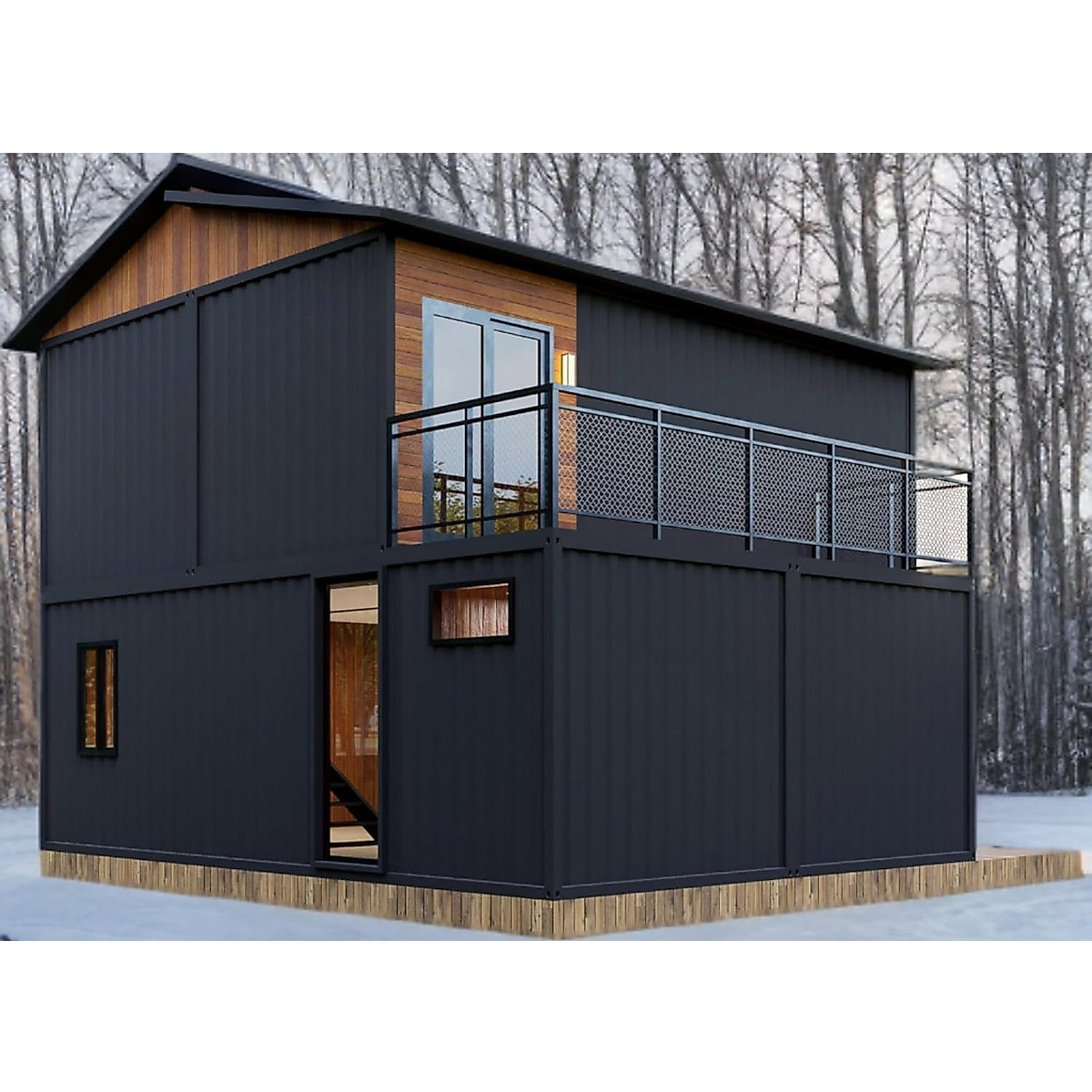 Double Story Container House 5 Room Prefab Tiny Home to Live in for Adults Mini Foldable Mobile Home Modular Guest Homes kit casas prefabricadas para Vivir with Water & Electricity Terrace
