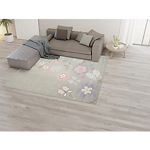 EORC T138GY5X8 Hand-Tufted Wool Kid's Butterfly Rug, 5' x 8', Gray