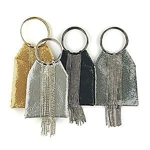 Wrist Handle Cocktail Party Wedding Evening Clutch Crystal Rhinestone Tassels Tote Handbag Metal Mesh Evening Bag