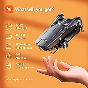 Bwine F7MINI Drones with Camera for Adults 4K 60Mins Flight Time, 5GHz WiFi Transmission, GPS Auto Return, Follow Me, Waypoints, Circle Fly, Beginner Mode, Less Than 250G, Customized Carrying Case As Gift, 2 Batteries + 2 Sets of Propellers