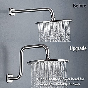 TRUSTMI Shower Arm with Flange, S Shape 13 Inch High Rise Stainless Steel Fixed Shower Head Extension Pipe Arm Replacement, Brushed Nickel