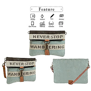 Mona B. Never Stop Wandering Fold-Over Upcycled Canvas Crossbody Bag with Vegan Leather Trim M-5446