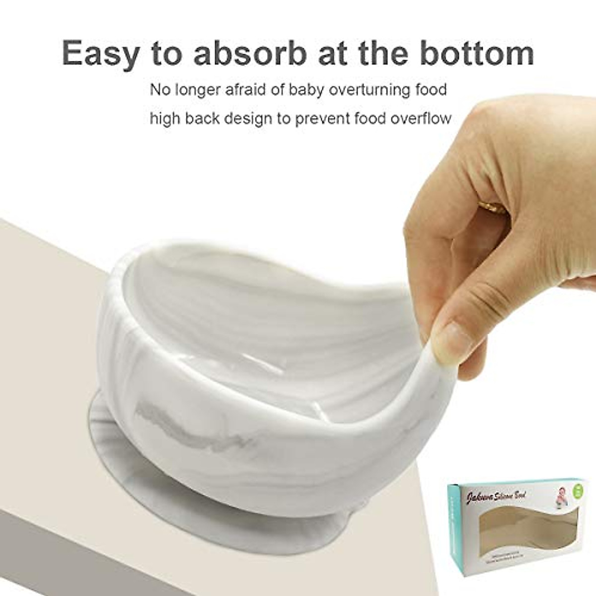 Jakuva Silicone Baby Bowls with Spoon, 2PCS Baby Feeding Set Suction Bowls for Kids Toddlers -BPA Free-Baby Dishes Utensils (Gray & White Marble)