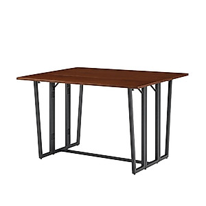 Walker Edison Cesi Contemporary Adjustable Drop-Leaf Dining Table, 47 Inch, Dark Walnut Veneer/Black