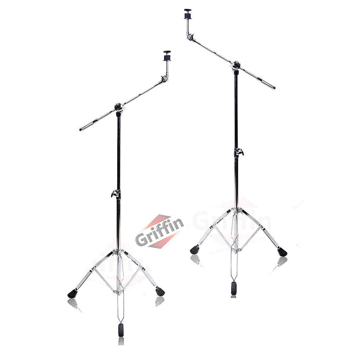 Griffin Cymbal Stand With Boom Arm (Pack of 2) | Drum Percussion Gear Hardware Set with Double Braced Legs | Counterweight Adapter for Mounting Heavy Duty Crash, Ride, Splash Cymbals For Drummers