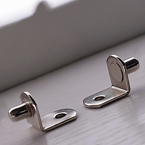 WINKING MOON 1/4 Inch (6.35mm) Shelf Pins L-Shaped Metal Support Pegs Bracket-Style Clips for Bookshelf Kitchen Cabinet Cupboard Shelves Holders, 20 PCS Nickel Plated Silver