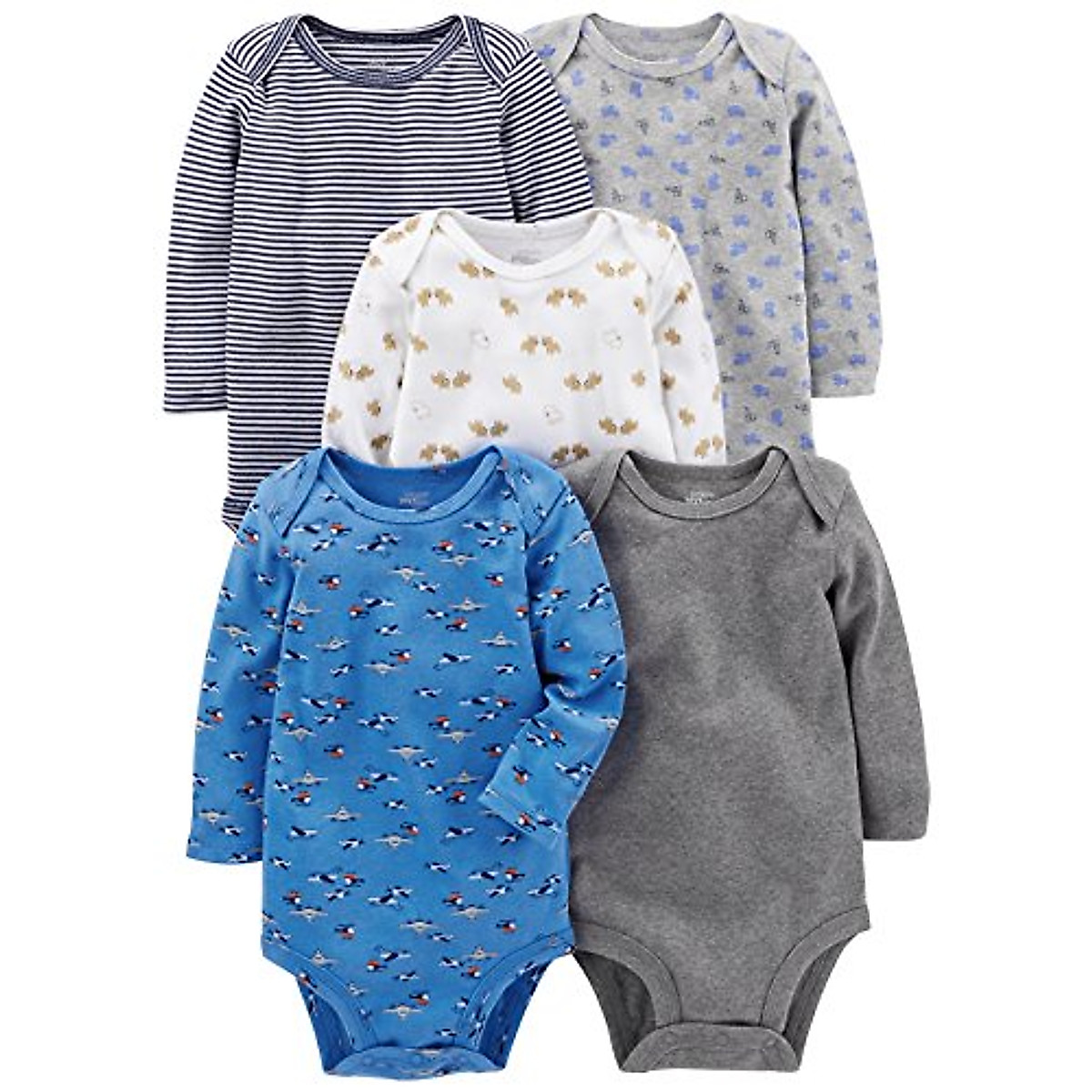 Simple Joys by Carter's Baby 5-pack Long-sleeved Bodysuits, Blue/Grey, 12 Months