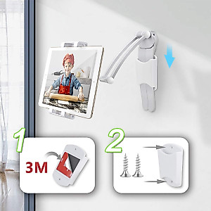 AYADA Kitchen Cabinet Tablet Holder, 2 in 1 Wall Mount Desktop Stand for ipad 12.9 Aluminum Alloy Metal Adjustable Multiangle Foldable Universal Phone Tablet Bracket Cooking Table Counter Top (Silver)