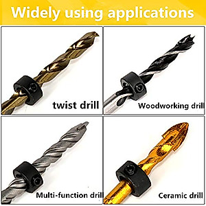 Rocaris Drill Stop Bit Collar Set – Kit Includes: 1/8", 3/16”, 1/4”, 5/16”, 3/8”, 7/16”, 1/2” and 5/8” Inch with Allen Wrench to Tighten The Stops Set-Screws (8-Piece)