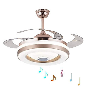 Angry Pryo 42Inch Bluetooth Ceiling Fan with Light and Speaker Music, 7 Color Dimmable LED Retractable Blades with Remote Ceiling Lighting Chandelier for Livingroom Restaurant Hall