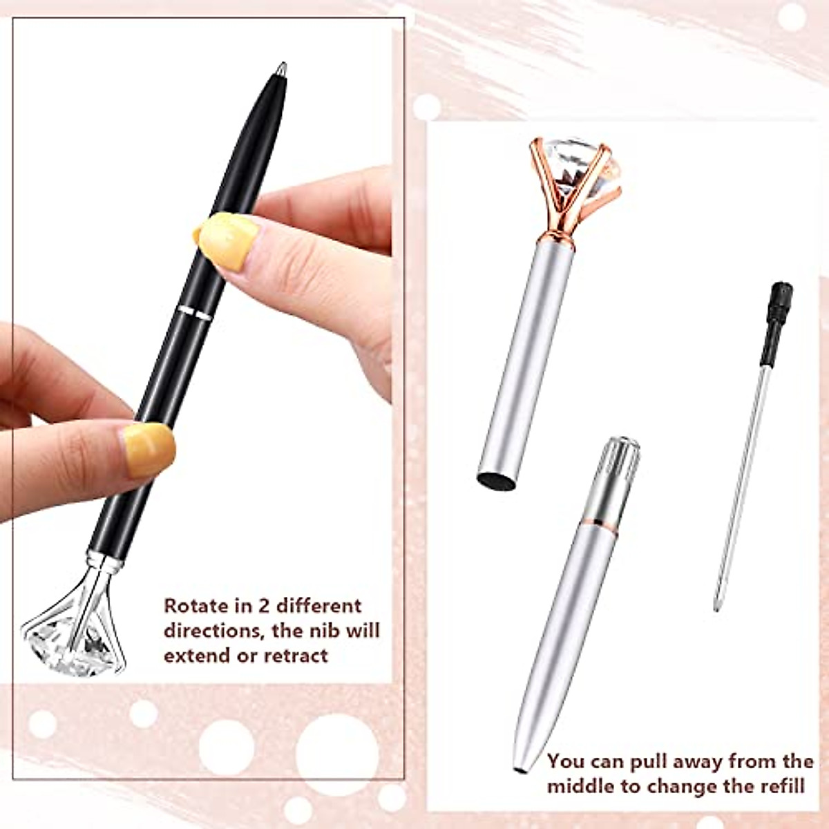 50 Pieces Diamond Pens Wedding Crystal Metal Ballpoint Pens Bling Metal Fancy Pens Ball Point Office Pens Bridal Shower Pens Bride Gifts for Office School Desk Supplies, Including 50 Pen Refills