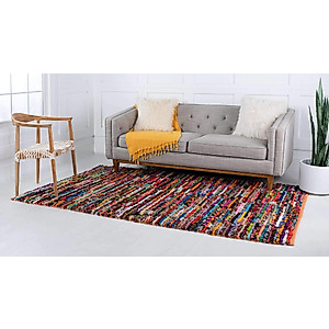 Unique Loom Braided Chindi Collection Area Rug - Multi-Striped (4' 1" x 6' 1" Rectangle, Multi/ Black)