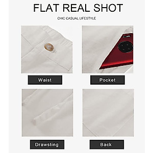 JMIERR Mens Casual Linen Pants Loose Fit Straight Legs Lightweight Elastic Waist Drawstring Trousers Summer Beach Yoga Pant Baggy US 34(M) White