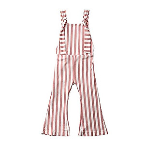Toddler Baby Girl Stripes Bell-Bottom Jumpsuit Romper Overalls Long Pants Outfits (4-5 Years, Brown Pink)