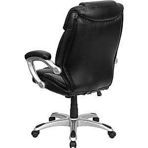 Flash Furniture Heather High Back Black LeatherSoft Layered Upholstered Executive Swivel Ergonomic Office Chair with Silver Nylon Base and Arms