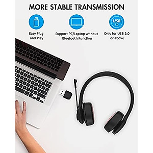 Sanfant Bluetooth Headset V5.0 Stereo Wireless On-Ear Headphones with Microphone Flip-up to Mute & USB Dongle, 22+Hrs Talktime Bluetooth/Wired Office Headset for PC/Laptop/Computer/Cell Phone