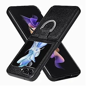phone protective flip case Case Compatible with Samsung Galaxy Z Flip 5 Case with Ring ,Galaxy Z Flip 5 2023 Premium PU Leather Protective Phone Case Cover ,Slim Thin Protection Wireless Charging Shoc