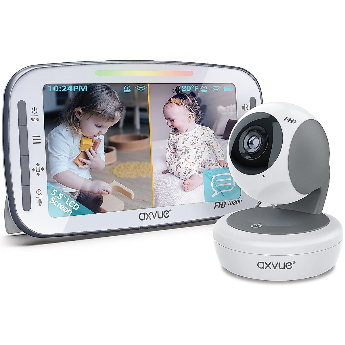 Video Baby Monitor,1080P Full HD Ultra Clear Image Quality,5.5" IPS Screen Monito,Pan Tilt Camera,Range up to 1000ft,18h Battery Life,2-Way Talk,Split Screen,Night Vision,Temperature Monitor,No WiFi.