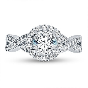 Size - 10-14k White Gold Round Infinity Twist Halo Cross Over Solitaire Engagement Ring CZ Cubic Zirconia (1.50cttw., 1.0ct. Center)