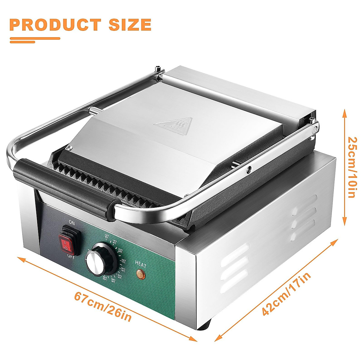 Commercial Panini Press Sandwich Maker, LIVOSA 2200W Non-Stick Panini Grill Machine Panini Maker with Temperature Control and Grooved Plates for Hamburgers Steaks