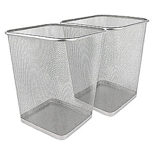 Greenco Mesh Square Wastebasket, 6 Gallon, 2pk (Silver) - Lightweight & Sturdy Office Trash Cans for Near Desk - Garbage Can for Bedroom, Kitchen, Dorm - Garbage Bin - Trash Can Office & Home Supplies