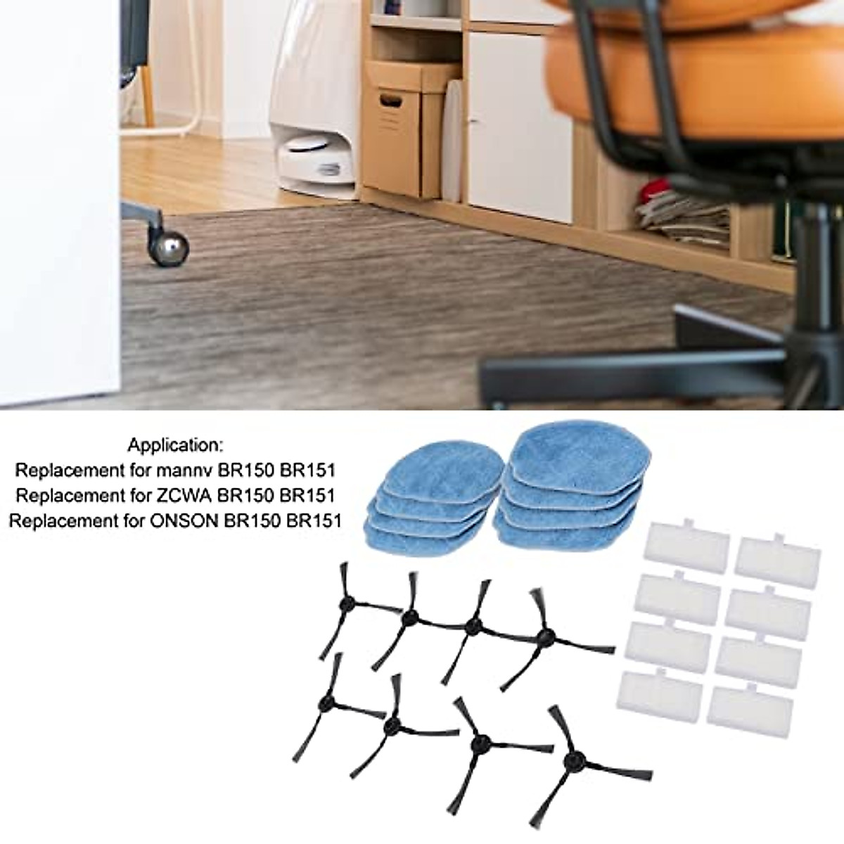 EVGATSAUTO Robot Vacuum Brush Filter Parts, Premium Fiber Robotic Vacuum Cleaner Accessories Kit Mop Cloth Side Brush Filter Parts Replacement for BR150 BR151