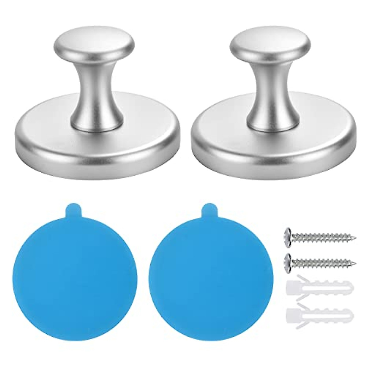 Bathroom Towel Hooks ,Aluminum Coat Robe Hangers,Tape or Screw Install, Heavy Duty Wall Hooks, Wall Mounted Shower Hooks for Clothes Hanging Bathroom Kitchen，2 Packs-Silver Matte Finish