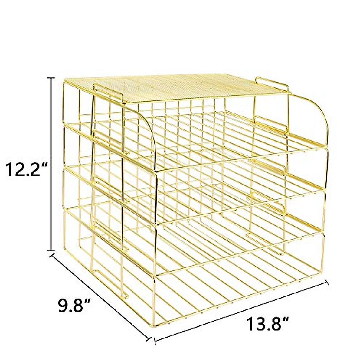 Spacrea Letter Tray, 4 Tier Desk Organizers and Accessories, Stackable Paper Tray Organizer Desk File Organizer with 1 Upper Display Shelf for School Home Office Supplies (Gold)