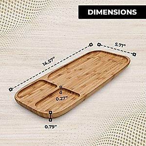 Premium Bamboo Portion Control Plate with Three Divided Sections | Wooden Adult Size Food Tray for Diet and Weight Loss | Bento Portioned Plate for Adults