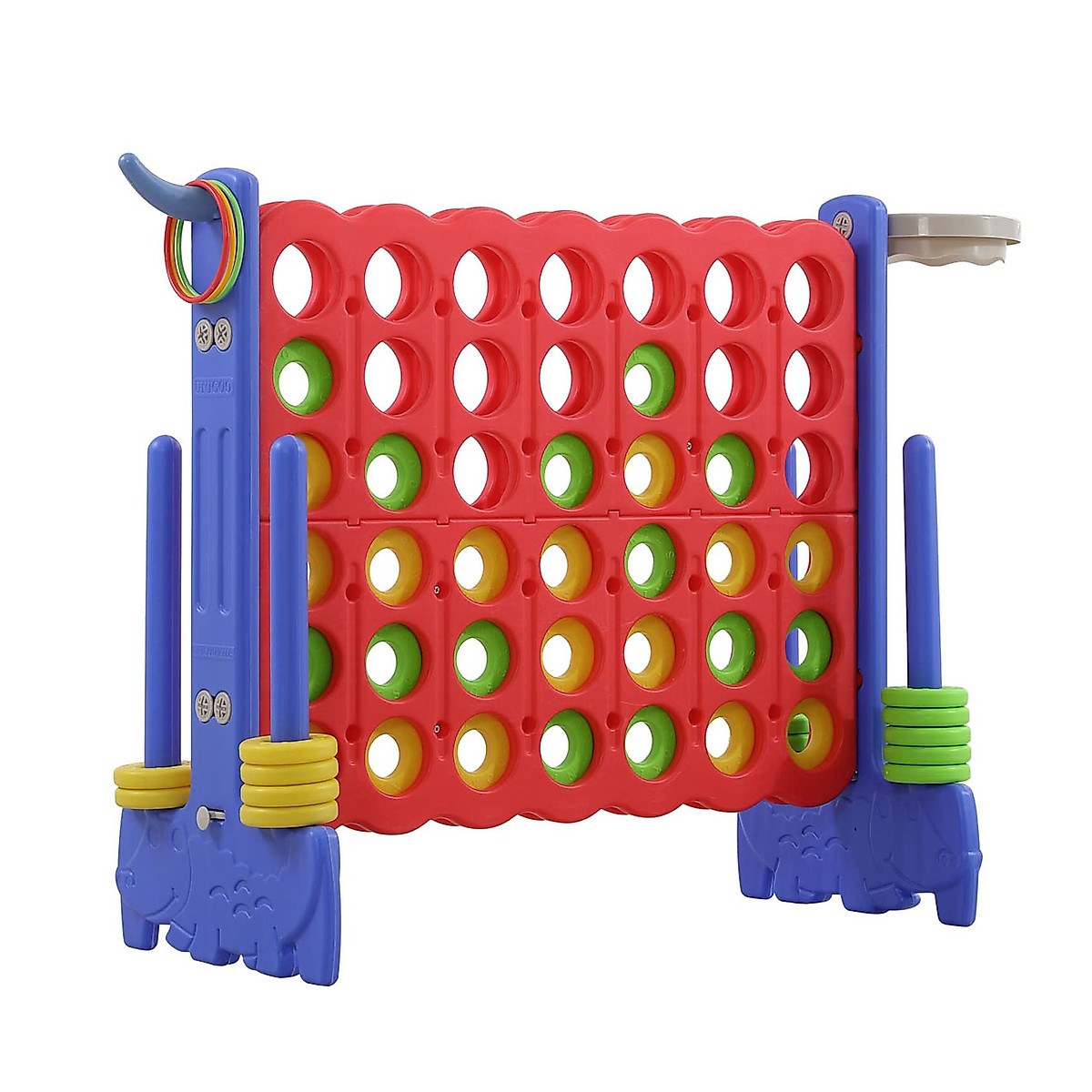 UNICOO Giant 4 in A Row Game with Carry Bag, Basketball Hoop, Ring Toss Game, 4-to-Score Game. Large Outdoor Yard Game, Parties & Gatherings Games (Red+Blue)