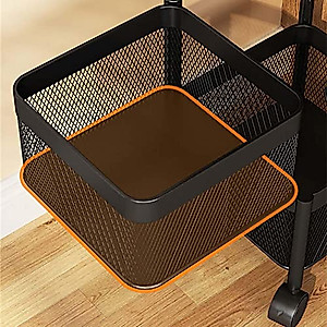 Leefasy Rotating Kitchen Rack Fruits Vegetables Organizer Shelves Shelving Wheeled Cart Storage Carts for Laundry Room Kitchen Garage, 3 Tiers and Black