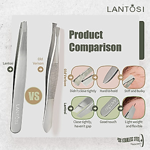 Lantosi Tweezers Set- Eyebrows Tweezers for Women and Men, Lash Tweezers, Professional Stainless Steel Tweezers for Grabbing Facial Hair, Ingrown Hair, Splinter Remover with Travel Case