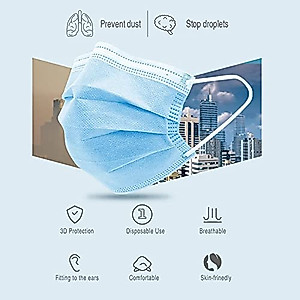 Blue Disposable Face Masks, 100 Pcs Disposable Masks, 3-ply Non-Woven Disposable Face Covers, Breathable Face Mask for Adults and Teens for Disposable Use