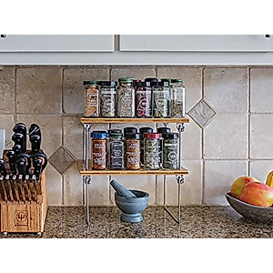BIRDROCK HOME 2 Pack Kitchen Stacking Utility Shelf - Bamboo - 2 Shelves - Cabinet Closet Organizer and Storage - Small