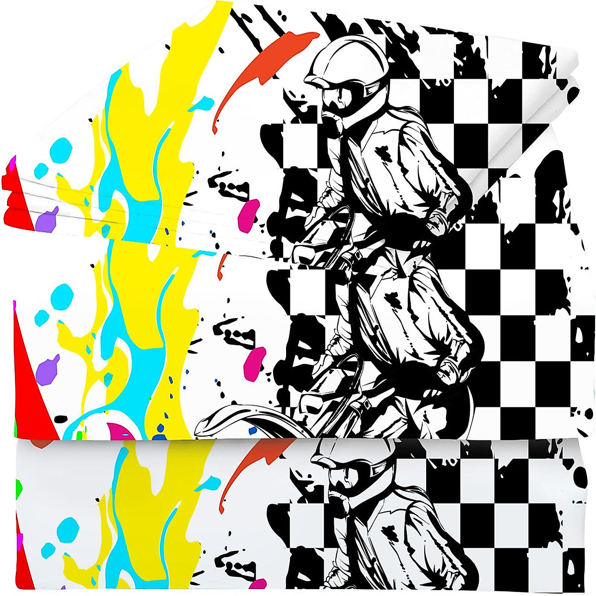 VTKON Sports Twin Kids Sheets Set for Boys Soft and Fluffy Motocross Bedding Set Breathable Motorcycle Decor for Boys Bed Set Kids Tie Dye Bedding Set with 1 Flat Sheet, 1 Fitted Sheet & 1 Pillowcase