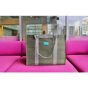 2023 Premium Oversize Canvas Tobi Tote Bag (21Wx16H x10D), Folds Flat, Slip-in Pockets, Removable Base, Anti-Theft Pocket (Tall Pines Green)