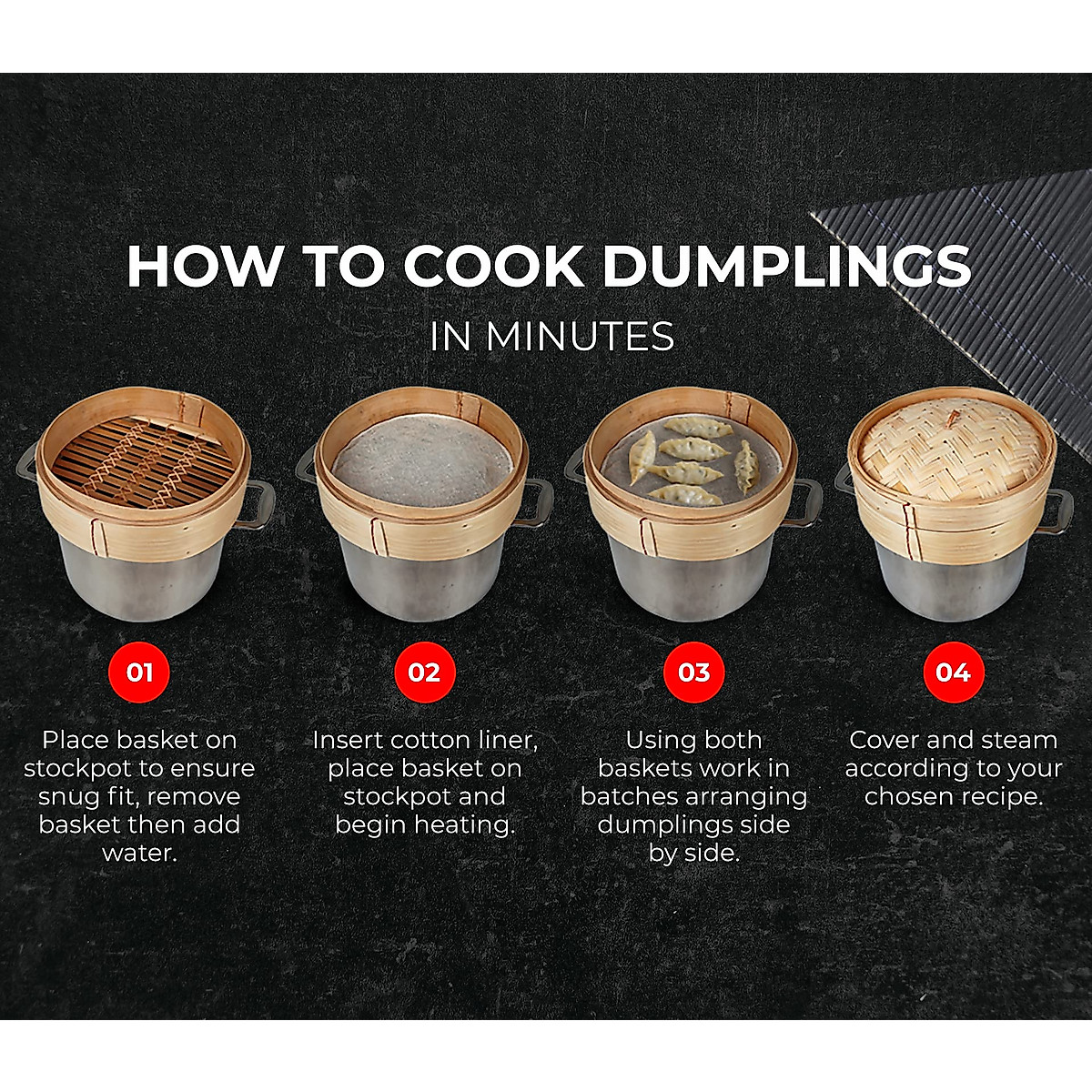 Annie’s Kitchen Complete Set Handmade Bamboo Steamer Baskets, Lid Dumpling Maker with Spoon, 4 Reusable Cotton Liners, 2 sets Chopsticks- For Rice, Vegetables, Fish, Meat, Desserts(10 Inch 2 Tiers)