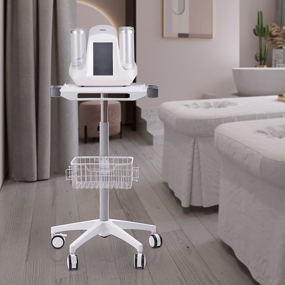 Mobile Trolley Cart Medical Cart with Wheels 33.46 * 43.71inch Height Adjustable Stainless Steel Salon Cart Rolling Desktop Lab Cart with 19.3 * 16.9inch Large Tabletop