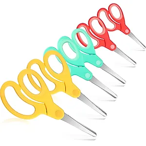 Left Handed Kids Scissors 5.9 Inch Safety Children Scissors with Blunt Tip Stainless Steel Blades and Grip for Home School Office, Assorted Color(Red, Green, Yellow, 6 Pieces)