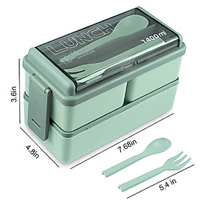 NatraProw Bento Box Adult Lunch Box, 49OZ All-in-One Lunch Containers with Removable Compartments, 3 Layers Stackable Bento Lunch Box Leak Proof, Microwave Safe