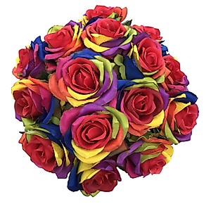 DALAMODA Wholesale 15pcs Artificial Silk Rose Flower Rainbow Roses Flowers-DIY Bridal Bouquet Flower or DIY Any Home Garden Decoration Pack of 15pcs(Rainbow Rose)