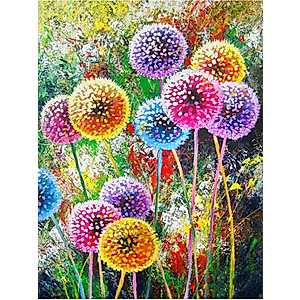 Hansfun Colorful Diamond Painting Kits, Flower Paint with Diamond by Number Kits 5D Full Drill Round Rhinestone Embroidery Cross Stitch Home Wall Décor Floral 12X16 inch
