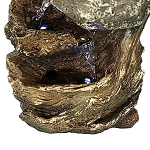 Sunnydaze Indoor Electric Tabletop Fountain with LED Lights - Decorative Tiered Rock and Log Waterfall Design - Quiet and Soothing Water Sound - Small 10.5 Inch Desktop Size