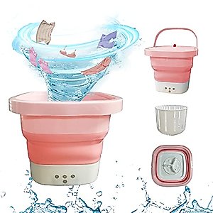 Portable Mini Folding Clothes Washing Machine for Baby Clothes/Underwear/Small Item,Lightweight Foldable Turbine Washers with Drain Basket for Home/Apartments/Travel,Pink
