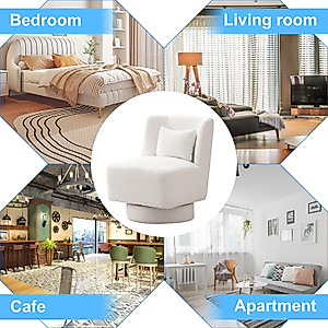 HANLIVES Swivel Barrel Chair|360 Degree Comfy Teddy Fabric Round Swivel Accent Chair with Pillow|Square Swivel Boucle Single Club Sofa Chair for Living Room,Hotel,Bedroom,Office,Lounge(White)