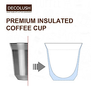 DECOLUSH 80mL (2.7 Ounce) Stainless Steel Espresso Cups - 2 Pack Double Wall Insulated Cups Demitasse Cups Coffee Cup For Drinking, Drinking Coffee, Drinking Beverages (Stainless)